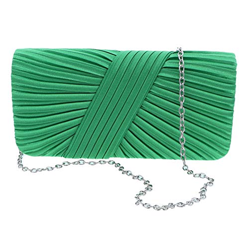 Satin Evening Purse With Pleated Design-Green