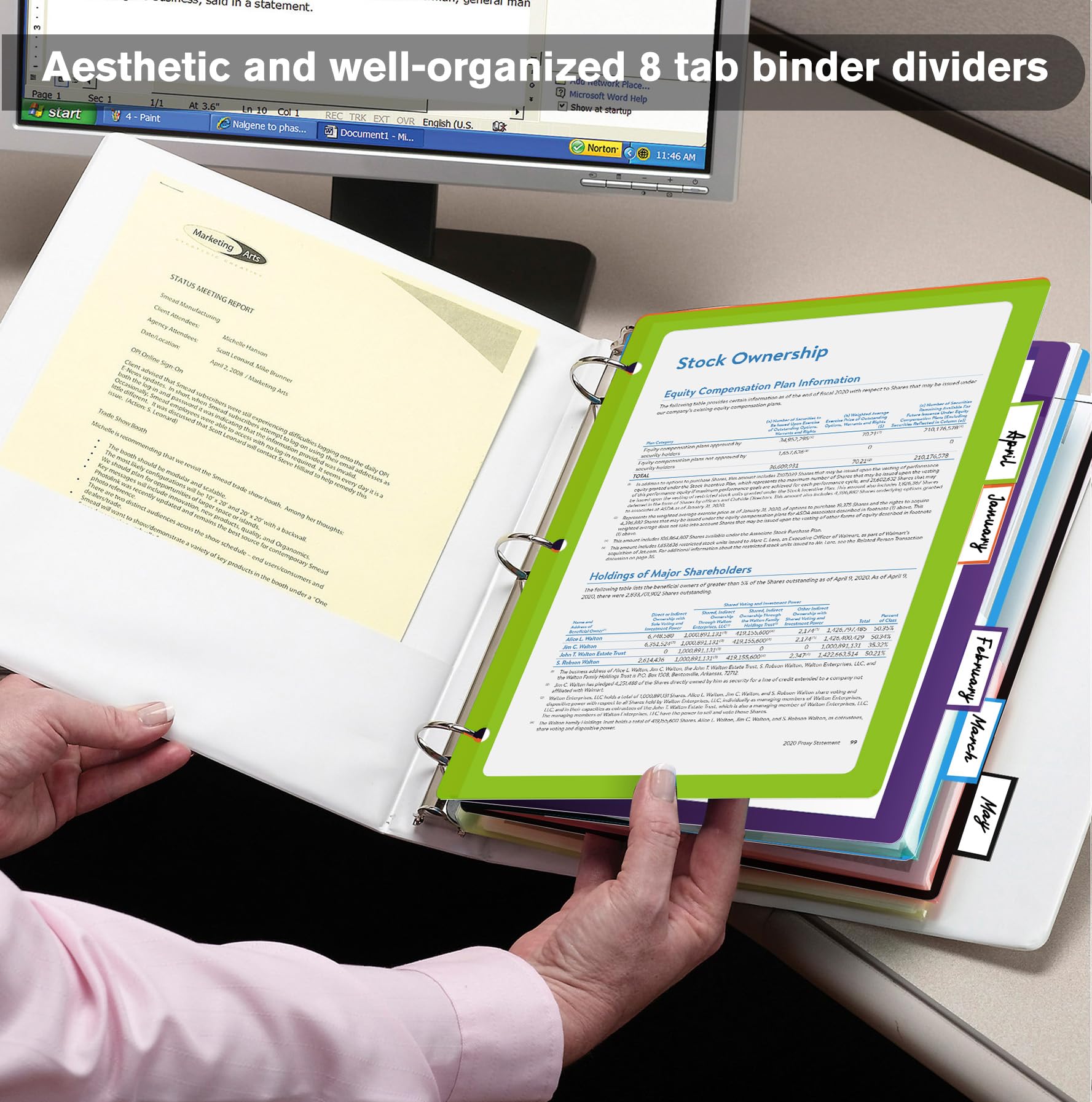 HABGP 16Pcs/2 Set 8 Tab Dividers for 3 Ring Binder, 16 Pcs Clear Color 3 Ring Binder Dividers with Tabs, Page Folder Dividers, Plastic Tabbed File Dividers with Tabs, Three Ring Binder Index Dividers