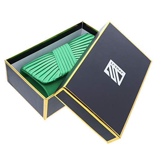 Satin Evening Purse With Pleated Design-Green