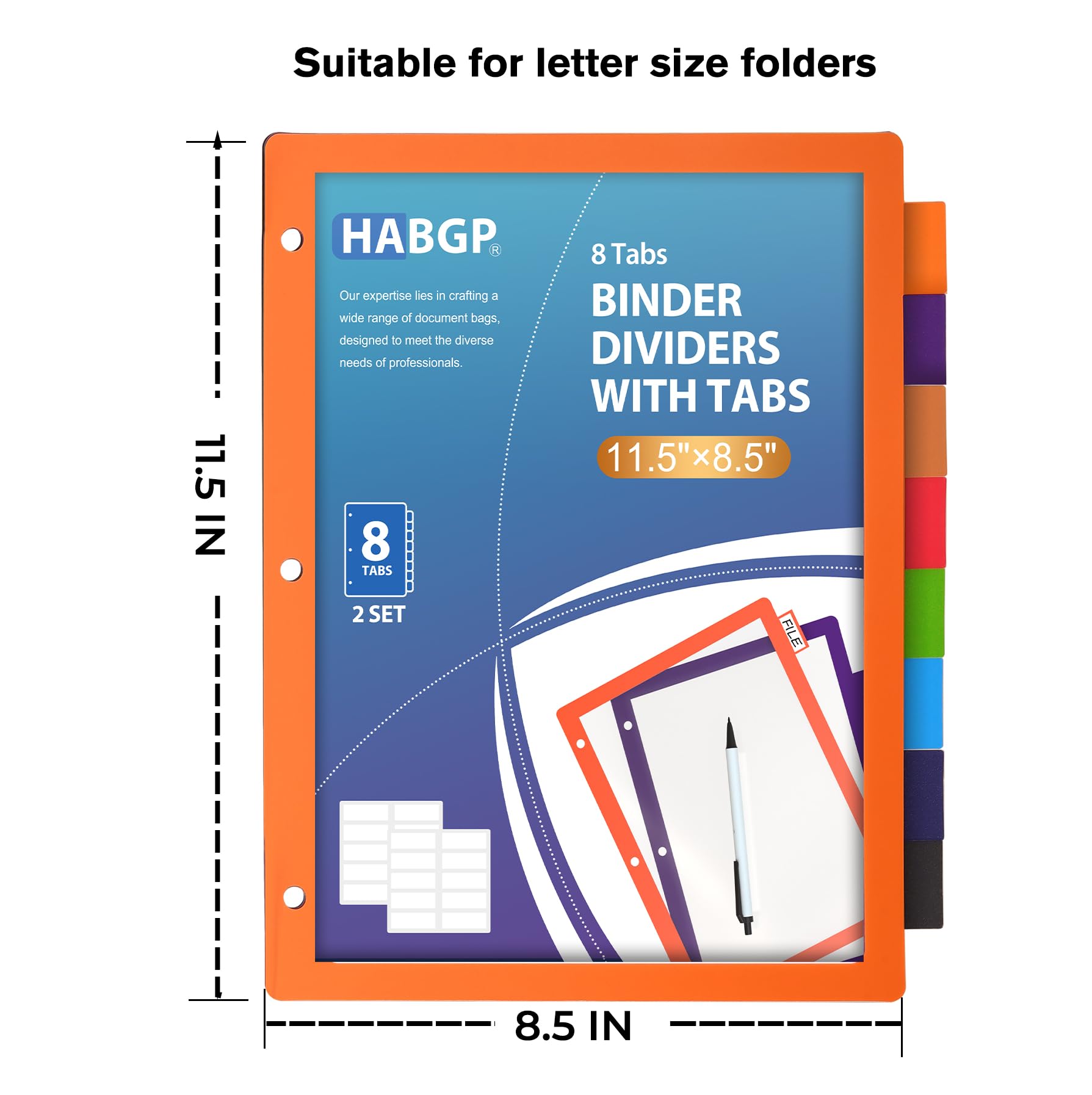 HABGP 16Pcs/2 Set 8 Tab Dividers for 3 Ring Binder, 16 Pcs Clear Color 3 Ring Binder Dividers with Tabs, Page Folder Dividers, Plastic Tabbed File Dividers with Tabs, Three Ring Binder Index Dividers