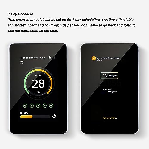 Smart WiFi Thermostat with App Control, IP20 Protection Transparent Screen 100-250VAC 1℃ Home Smart WiFi Thermostat with Screws for Water Heating (16A)