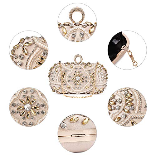 Tanpell Womens Beaded Clutch Bag Fashion Diamond Evening Handbag Bridal Purse for Wedding Party (Gold)
