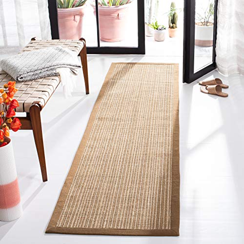 SAFAVIEH Natural Fiber Collection 2' x 6' Tan / Tan NF442D Border Stripe Sisal Runner Rug