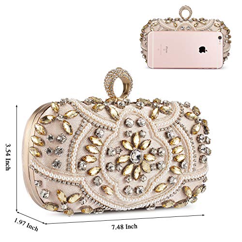 Tanpell Womens Beaded Clutch Bag Fashion Diamond Evening Handbag Bridal Purse for Wedding Party (Gold)