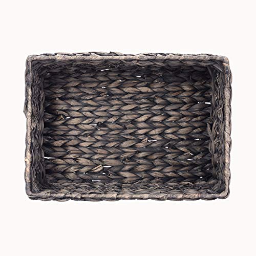 Villacera Rectangle Hand Weaved Wicker Baskets made of Water Hyacinth | Nesting Black Seagrass Bins | Set of 2
