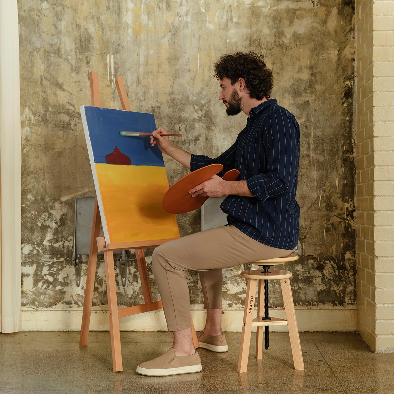 MEEDEN Wooden Drafting Stool with Adjustable Height , Artist Stool,Office Studio Stool, Up to 220 Lbs,German Beech Wood, Perfect for Artists Studio,Home Use,Kitchen,Bars