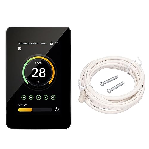 Smart WiFi Thermostat with App Control, IP20 Protection Transparent Screen 100-250VAC 1℃ Home Smart WiFi Thermostat with Screws for Water Heating (16A)