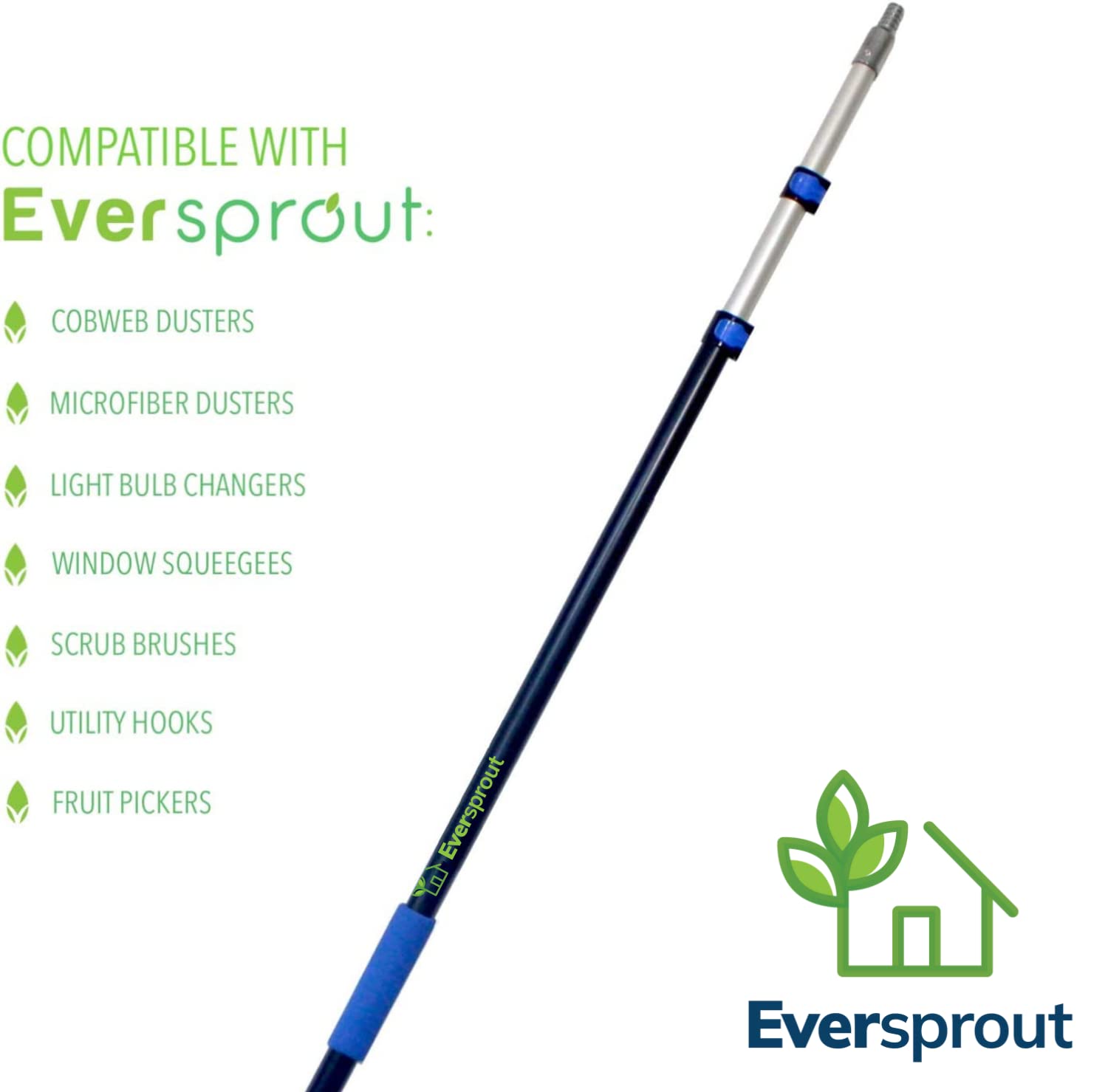 EVERSPROUT 5-to-12 Foot Telescoping Boat Hook | Floats, Scratch-Resistant, Sturdy Design | Durable & Lightweight, 3-Stage Anodized Aluminum Pole | Threaded End for Boat Accessories (12 Feet)