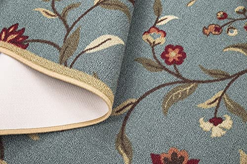 Machine Washable Floral Leaves Design Non-Slip Rubberback 3x10 Traditional Runner Rug for Hallway, Kitchen, Bedroom, Living Room, 2'7" x 9'10", Seafoam Green