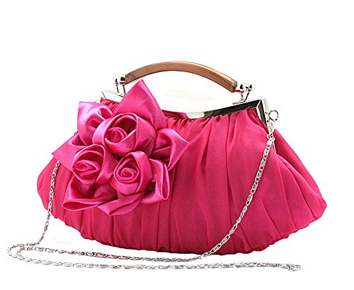 Genda 2Archer Embellish Sheer Chiffon Exterior Big Floral Party Clutch Evening Handbag (Hot Pink)