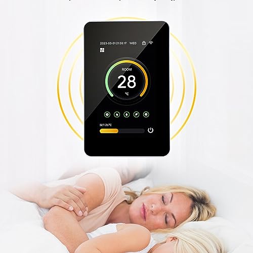 Smart WiFi Thermostat with App Control, IP20 Protection Transparent Screen 100-250VAC 1℃ Home Smart WiFi Thermostat with Screws for Water Heating (16A)