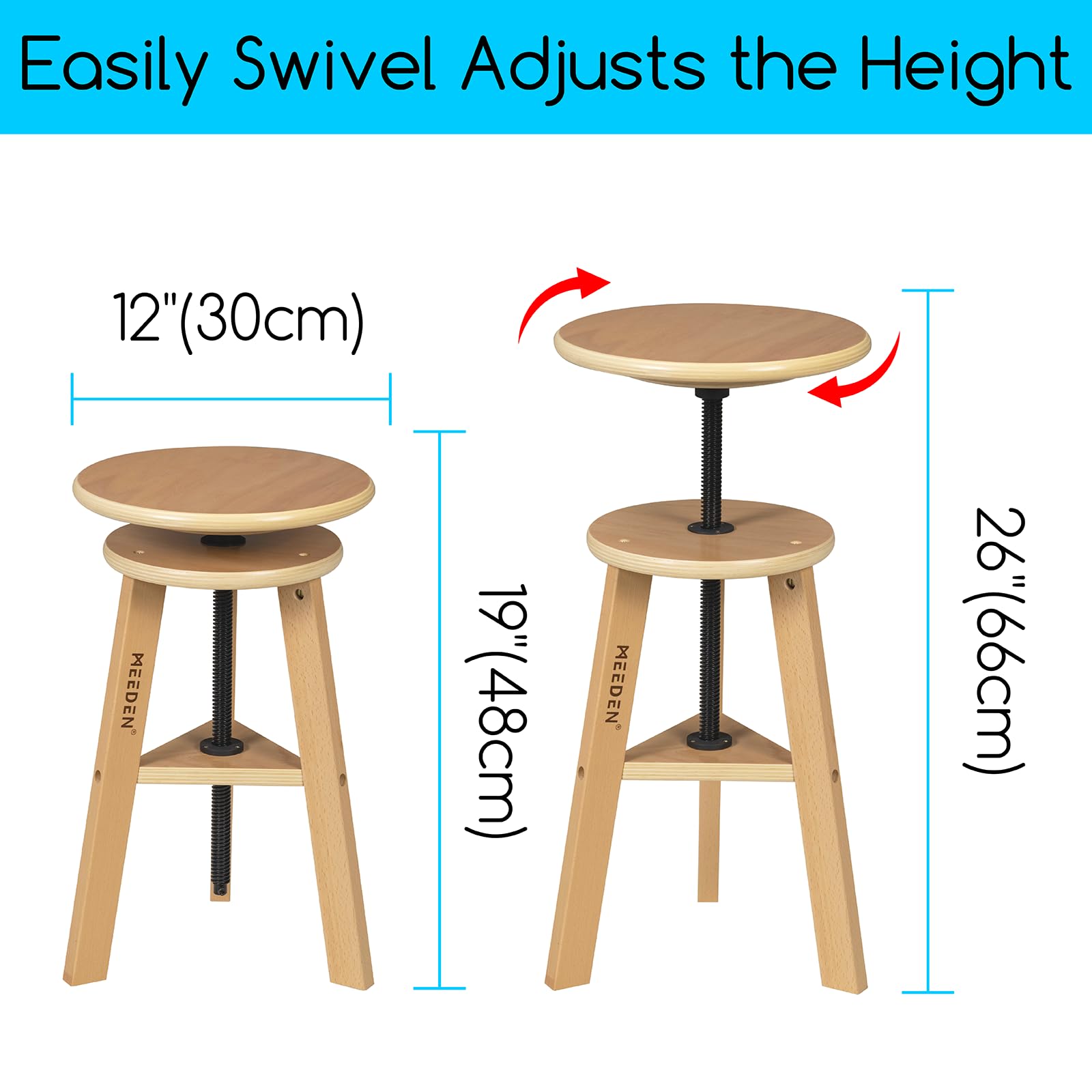 MEEDEN Wooden Drafting Stool with Adjustable Height , Artist Stool,Office Studio Stool, Up to 220 Lbs,German Beech Wood, Perfect for Artists Studio,Home Use,Kitchen,Bars