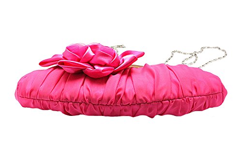 Genda 2Archer Embellish Sheer Chiffon Exterior Big Floral Party Clutch Evening Handbag (Hot Pink)