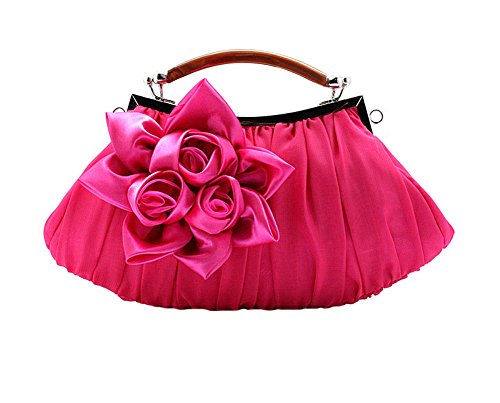 Genda 2Archer Embellish Sheer Chiffon Exterior Big Floral Party Clutch Evening Handbag (Hot Pink)