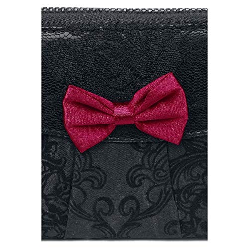 Lost Queen Victorian Gothic Princess Velvet Skull Flocked with Bows Zip Around Wallet