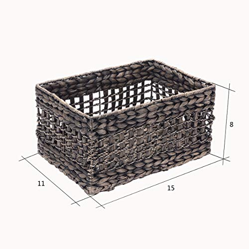 Villacera Rectangle Hand Weaved Wicker Baskets made of Water Hyacinth | Nesting Black Seagrass Bins | Set of 2