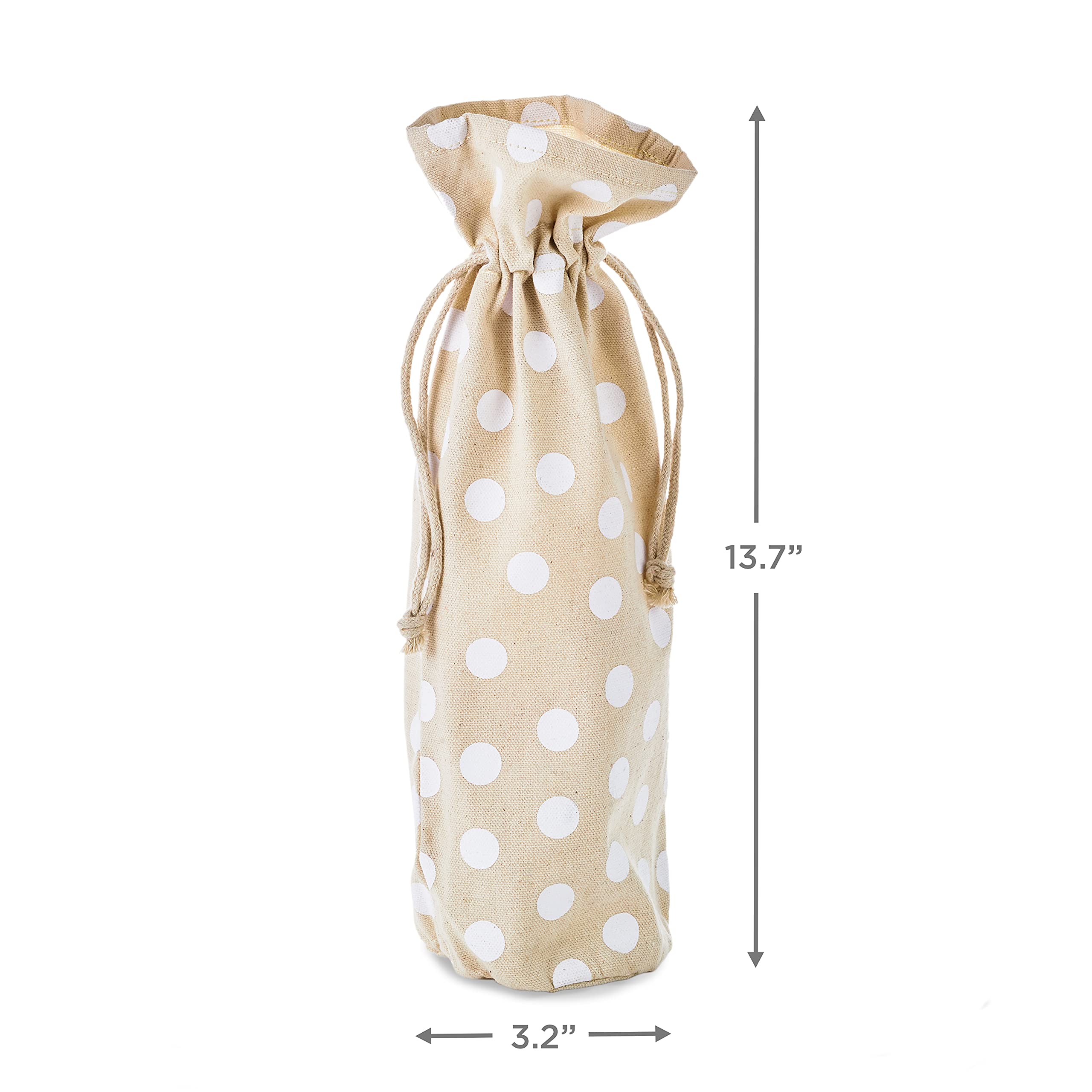 Hallmark Fabric Drawstring Bottle Bags (Pack of 3: White Polka Dots) for Christmas, Housewarmings, Holiday Parties, Birthdays and Valentines Day