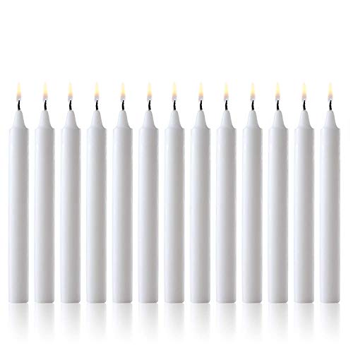 White Taper Candles - Set of 60 Dripless Chimes Candles - 4 inch Tall, 1/2 inch Diameter - 1.5 Hour Clean Burn