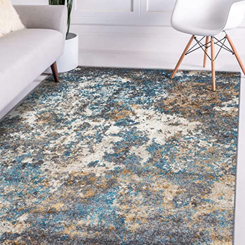 LUXE WEAVERS Rug - Persian Rugs 6490 Abstract Area Rug - Modern Design, Medium Pile, Turquoise / Size 5 x 7