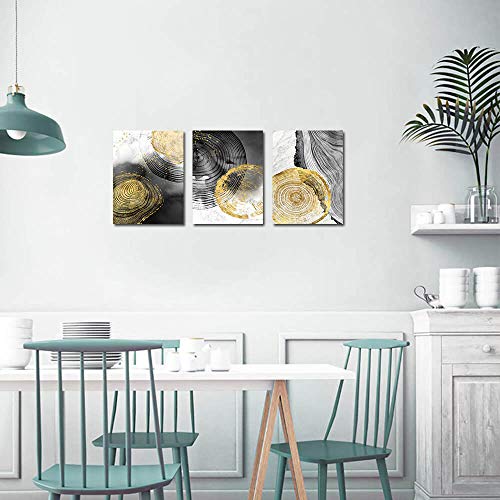 Canvas Wall Art for Bedroom Wall Art Prints Picture Stretched Artwork for Living Room Bedroom Decoration Abstract Golden Tree Rings 12X16inchx3Pcs