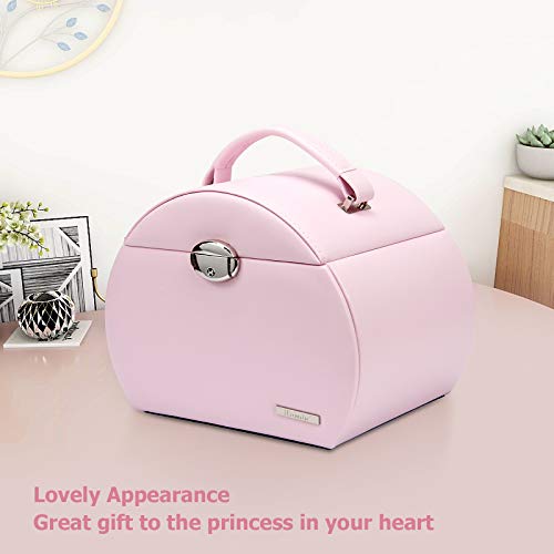 Homde Girls Jewelry Box Pink Storage Case Organizer Faux Leather with Mirror