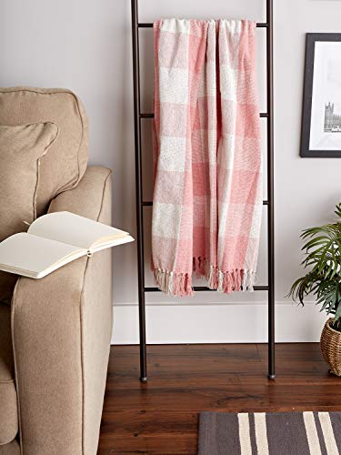 DII Buffalo Check Collection Rustic Farmhouse Throw Blanket with Tassles, 50x60, Pink/White