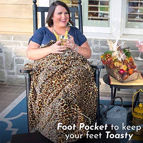 PediPocket Patented Foot Pocket Blanket - 50β x 70β with 20β Deep Foot Pocket, Plush Velvety Fleece Blanket - Everyday Luxurious Comfort, Machine Washable, Great Gift Idea β Luscious Leopard