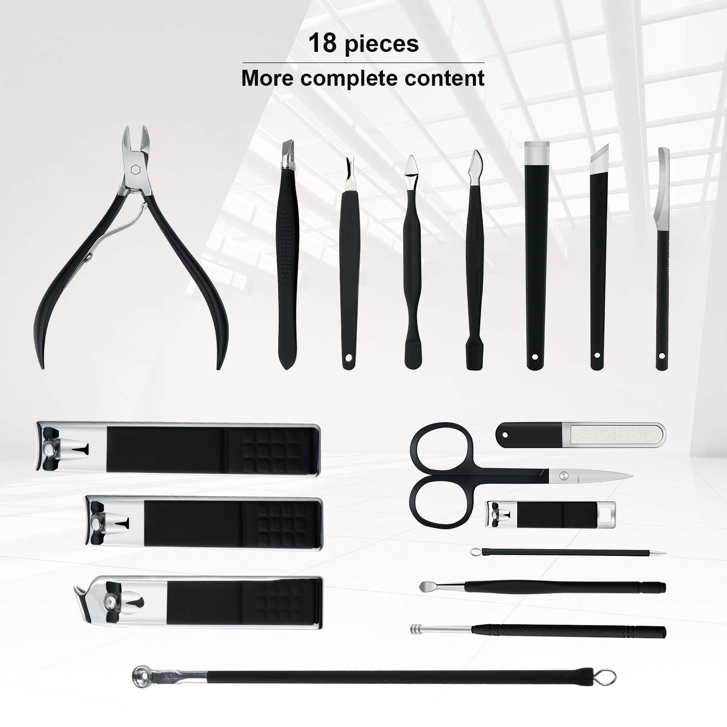 Manicure Set Professional Nail Clippers Kit Pedicure Care Tools- Stainless Steel Women Grooming Kit 18Pcs for Travel or Home (Pink)