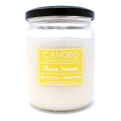 Lemon Verbena Soy Jar Candle, 12 oz - Highly Scented - Made with Soy Wax - Handmade in The USA - Candeo Candle