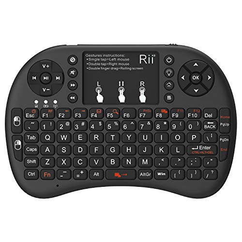 Rii 2.4GHz Mini Wireless Keyboard with Touchpad&QWERTY Keyboard, Backlit Portable Keyboard with Remote Control for Laptop/PC/Tablets/Windows/Mac/TV/Xbox/PS3/Raspberry Pi .(Black)