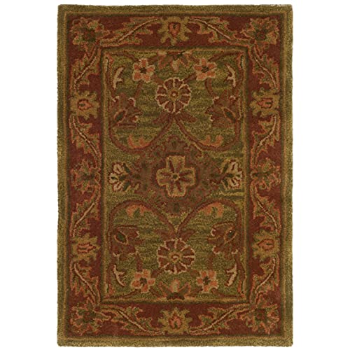 SAFAVIEH Golden Jaipur Collection 2'3" x 4' Green / Rust GJ250A Handmade Traditional Premium Wool Accent Rug