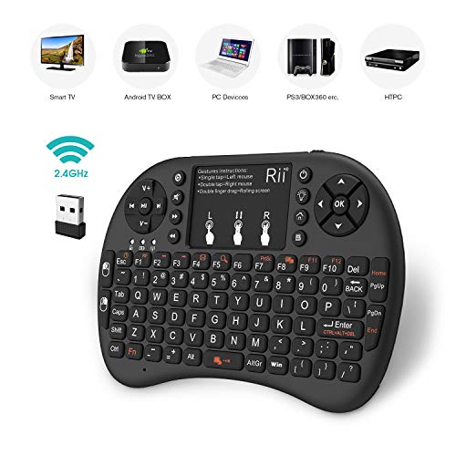 Rii 2.4GHz Mini Wireless Keyboard with Touchpad&QWERTY Keyboard, Backlit Portable Keyboard with Remote Control for Laptop/PC/Tablets/Windows/Mac/TV/Xbox/PS3/Raspberry Pi .(Black)