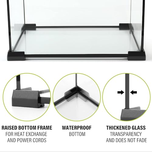 Reptile PC Terrarium, Amphibians Habitat Cages 12 x 8 x 6.3 Starter Kits, Top Sliding Door Ventilation Tanks with Heating Mat, Stainless Steel Tweezer