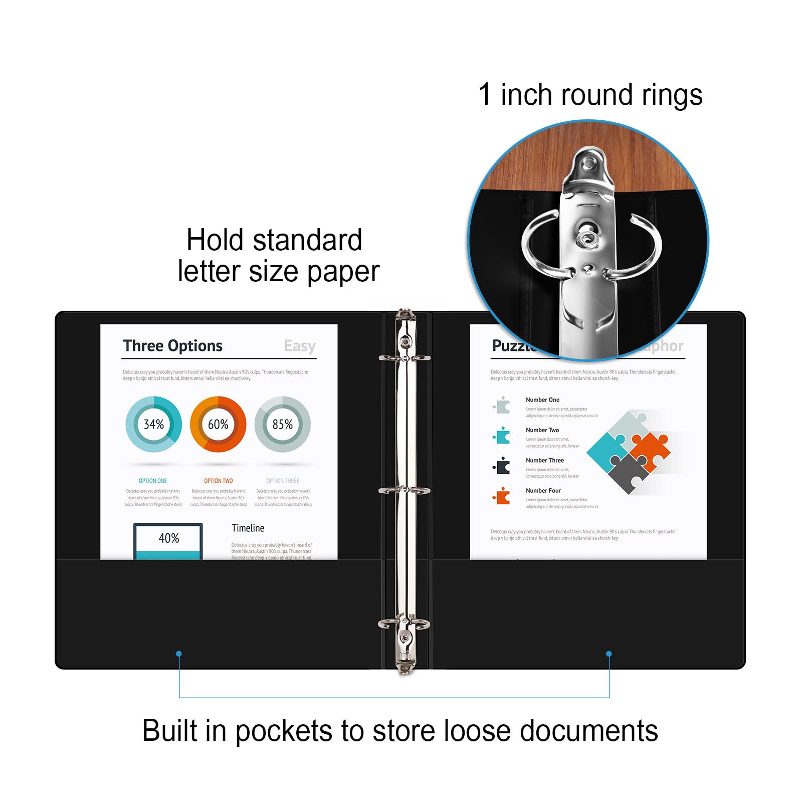 COMIX Sturdy 3 Ring Binder 1 inch with Clear View Cover, 1" Round Ring View Binder, PVC-Free, 200 Sheets Capacity of US Letter Size Paper, Office & School Supplies, 12 Pack (Black)