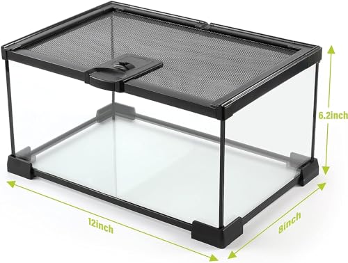 Reptile PC Terrarium, Amphibians Habitat Cages 12 x 8 x 6.3 Starter Kits, Top Sliding Door Ventilation Tanks with Heating Mat, Stainless Steel Tweezer