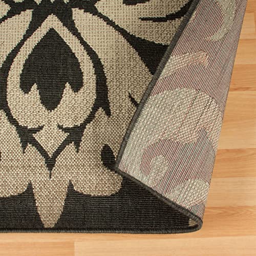 SUPERIOR Lowell Collection Indoor/Outdoor Damask Pattern Area Rug, Grey/Beige/Teal, 2' x 3'