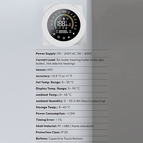 Tuya WiFi Smart Thermostat for Electric Heating Digital Temperature Controller Large L Display Touch Button Voice Control Compatible with Google Assist & Amazon Alexa/Xiaodu/Tencent