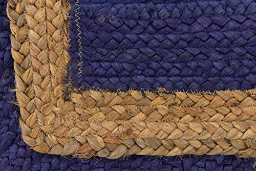Unique Loom Braided Jute Collection Classic Quality Made Natural Hand Woven with Solid Color Detail, Area Rug, Rectangular 2' 0" x 3' 0", Navy Blue/Tan