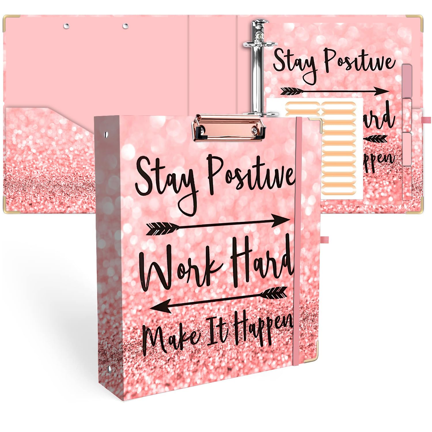 Lateefah 3 Ring Binder, 2 Inch Binder Organizer for Letter Size(8.5'' x 11'') with 5-Tab Dividers and Pockets, Portfolio Binder Cute Binder with Low Profile Clipboard for Office, School Supplies