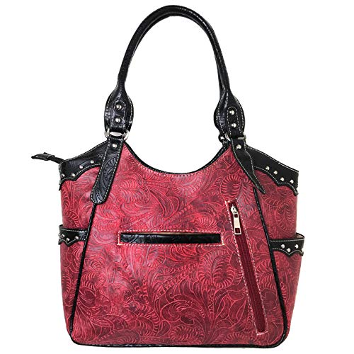 Justin West Turquoise Stone Concho Feathers Western Tooled Studs Concealed Carry Handbag Purse (Red Tote Only)