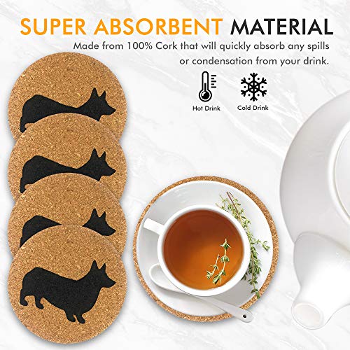 Corgi Dog Gift Cork 4 Pack Drink Coasters Set - Kitchen Bar Table Decor - Perfect Decoration for Puppy Dog Lovers