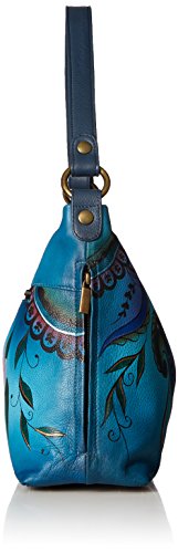 Anna by Anuschka Hand Painted Leather Women's Large Shoulder HOBO, Denim Paisley Floral