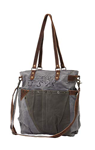 Myra Bags USA Journey Upcycled Canvas Shoulder Bag S-0735, Tan, Khaki, Brown, One_Size
