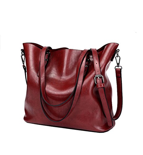 Ecokaki Women’s Vintage Large PU Leather Travel Handbag Hobo Bag Shoulder Bag Sling Bag Cross Body Bag Wine