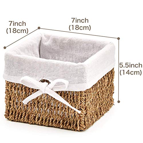EZOWare Set of 4 Natural Woven Seagrass Wicker Storage Nest Baskets Organizer Container Bins with Liner - Brown (7 x 7 x 5.5 inches)