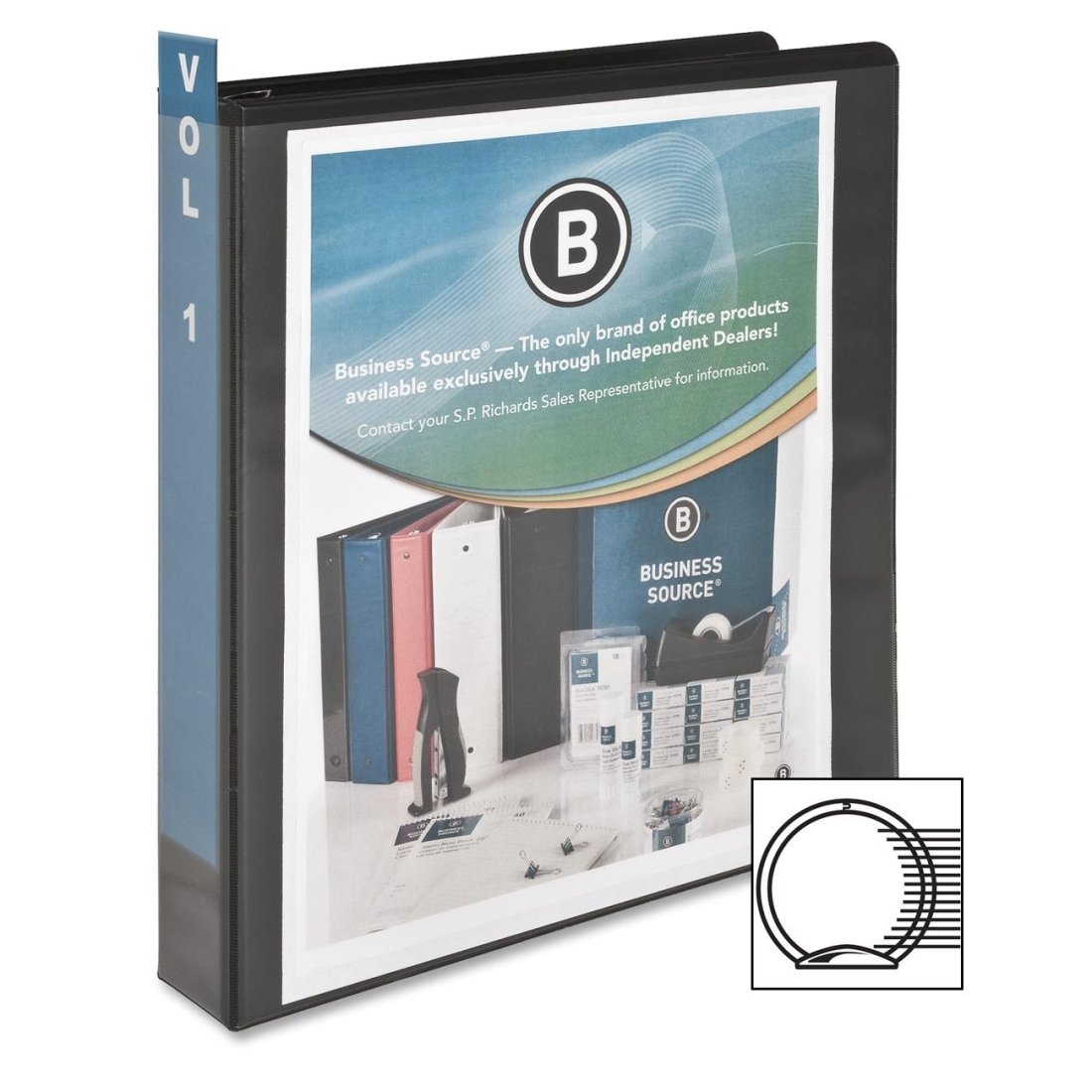 Business Source 1.5-Inch Round Ring View Binder - Black (09954)