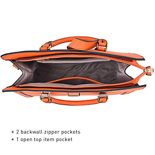 Women's Handbag Flap-over Belt Shoulder Bag Top Handle Tote Satchel Purse Work Bag w/Matching Wristlet (Orange)