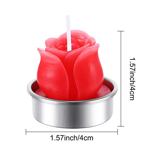 TecUnite 12 Pieces Rose Tealight Candles Handmade Delicate Rose Flower Candles for Valentine's Day Party Wedding Spa Home Decoration Gifts (Red)