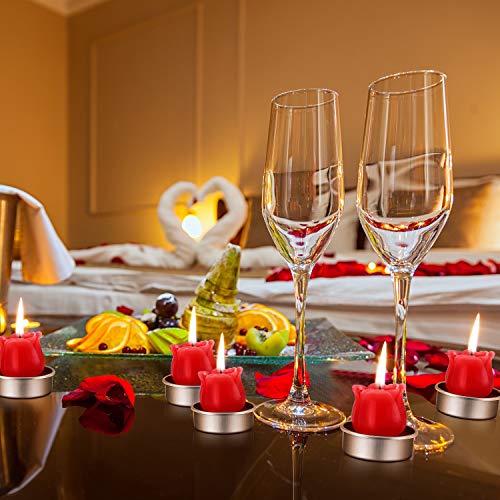 TecUnite 12 Pieces Rose Tealight Candles Handmade Delicate Rose Flower Candles for Valentine's Day Party Wedding Spa Home Decoration Gifts (Red)