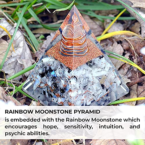 New Inspirational Orgonite Pyramid for Success | Rainbow Moonstone Orgone Pyramid for Anti-stress - Calmness β Growth β Strength β Healing Crystal Gemstone Pyramid